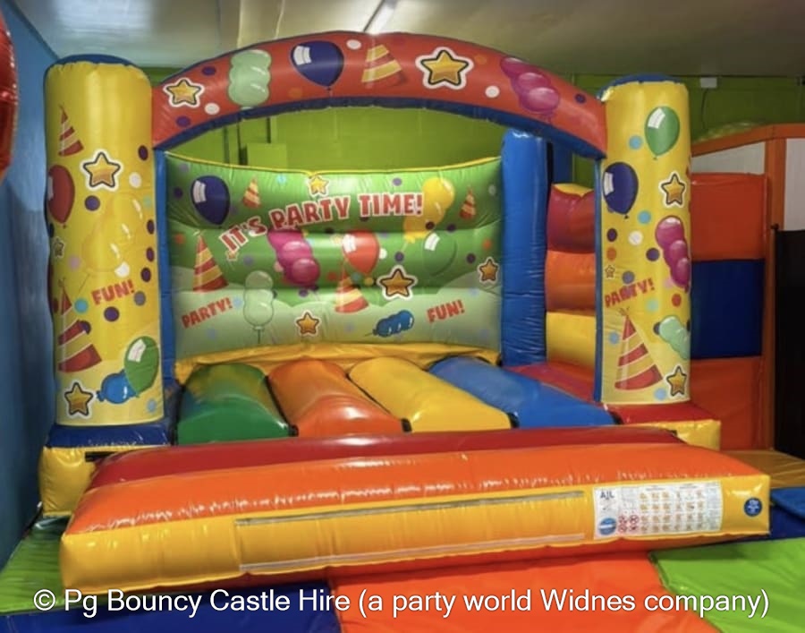12 ft x 12 ft Multicoloured Party Time H Frame Bouncy Castle. - Leisure ...